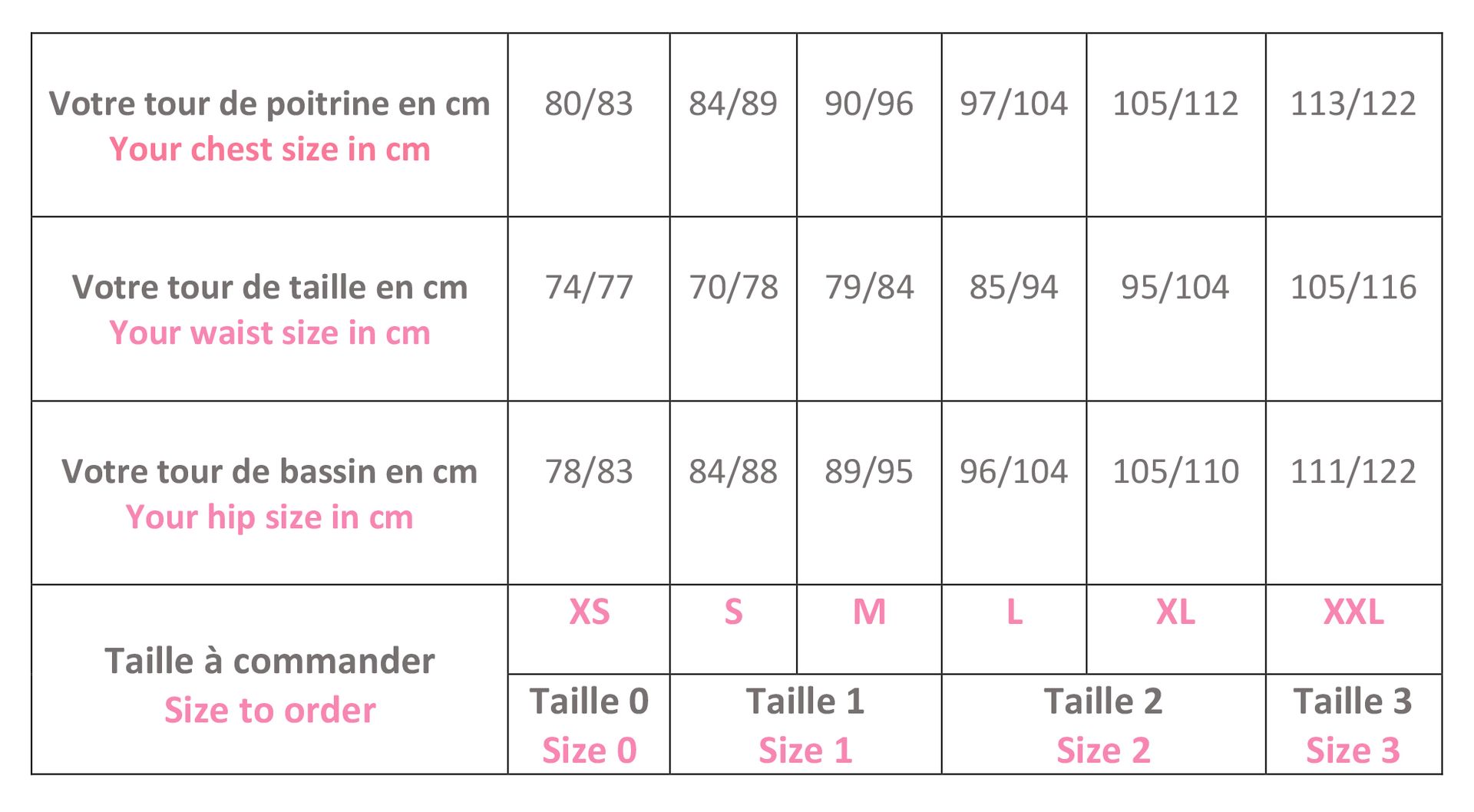 Size Chart Le Dressing by Boubou