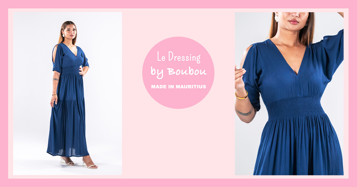 Vanessa Maxi Dress – Navy Crinkle Fabric - Le Dressing by Boubou